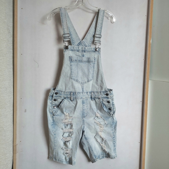 Blue Spice | Shorts | Light Blue Distressed Denim Overalls | Poshmark